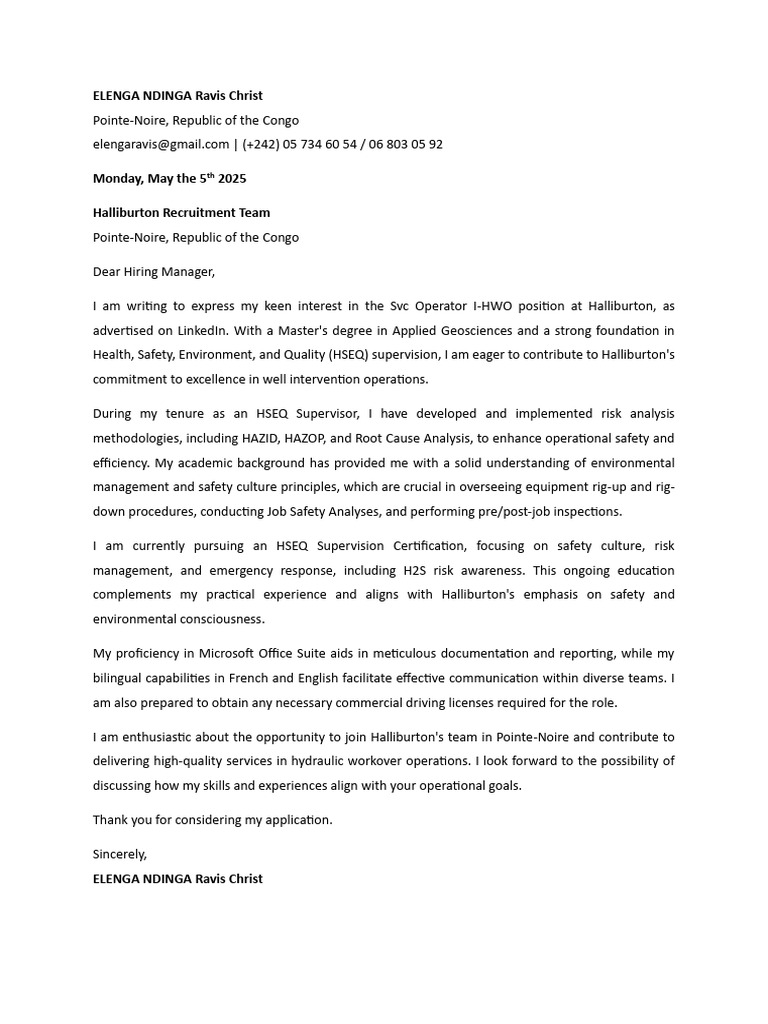 My Cover Letter Halliburton | PDF