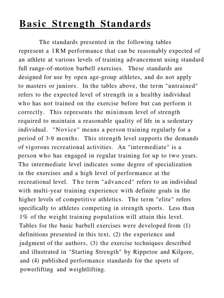 Basic Strenght Standards | PDF | Weight Training | Physical Exercise