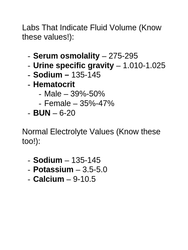 Key Lab Values for Fluid Balance | PDF