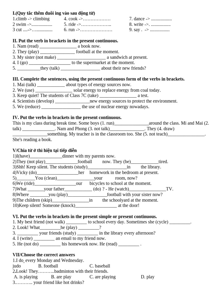Present Continuous Verb Practice | PDF | Hobbies