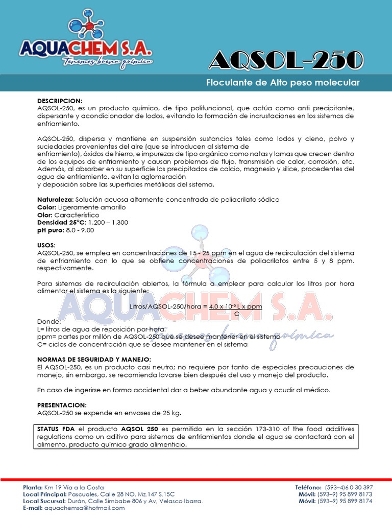 F.T. Aqsol-250 | PDF | Agua | Química