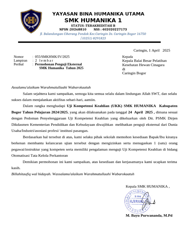 Surat Permohonan Penguji Ekternal 2024 | PDF