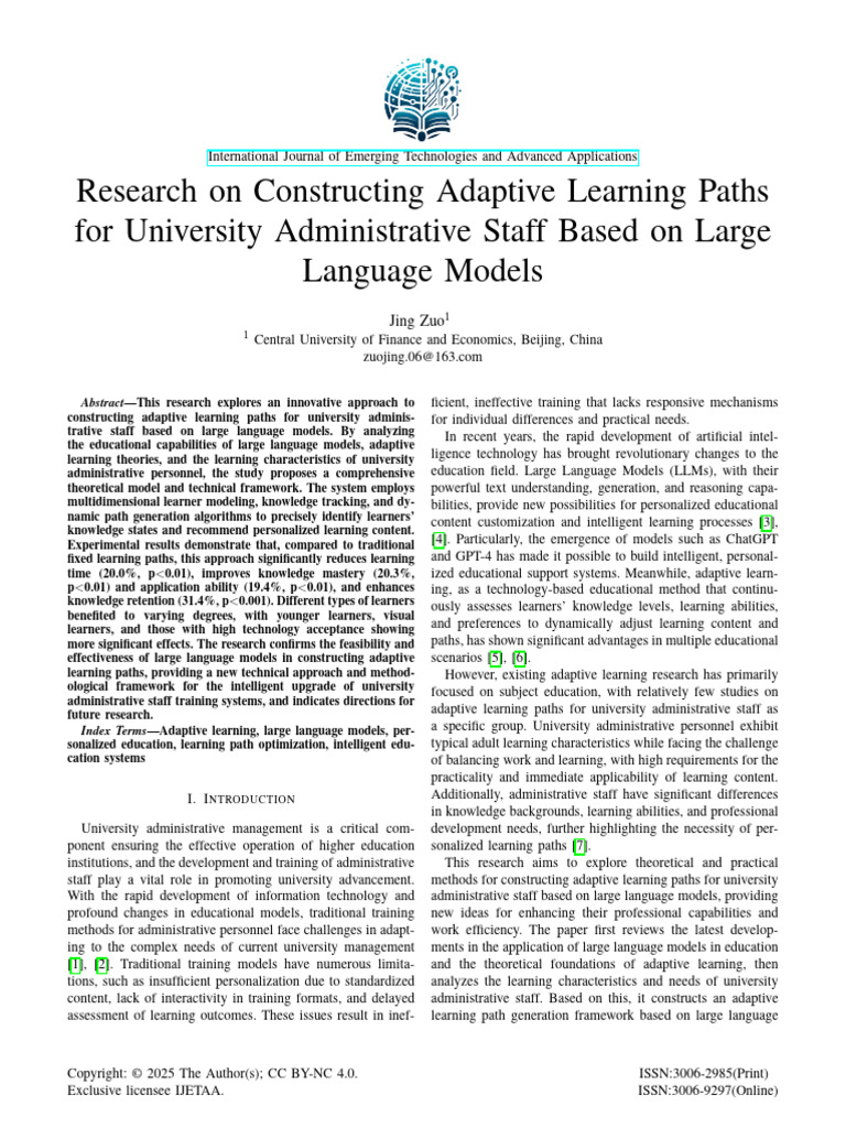 Research On Constructing Adaptive Learning Paths For University Administrative Staff Based On ...