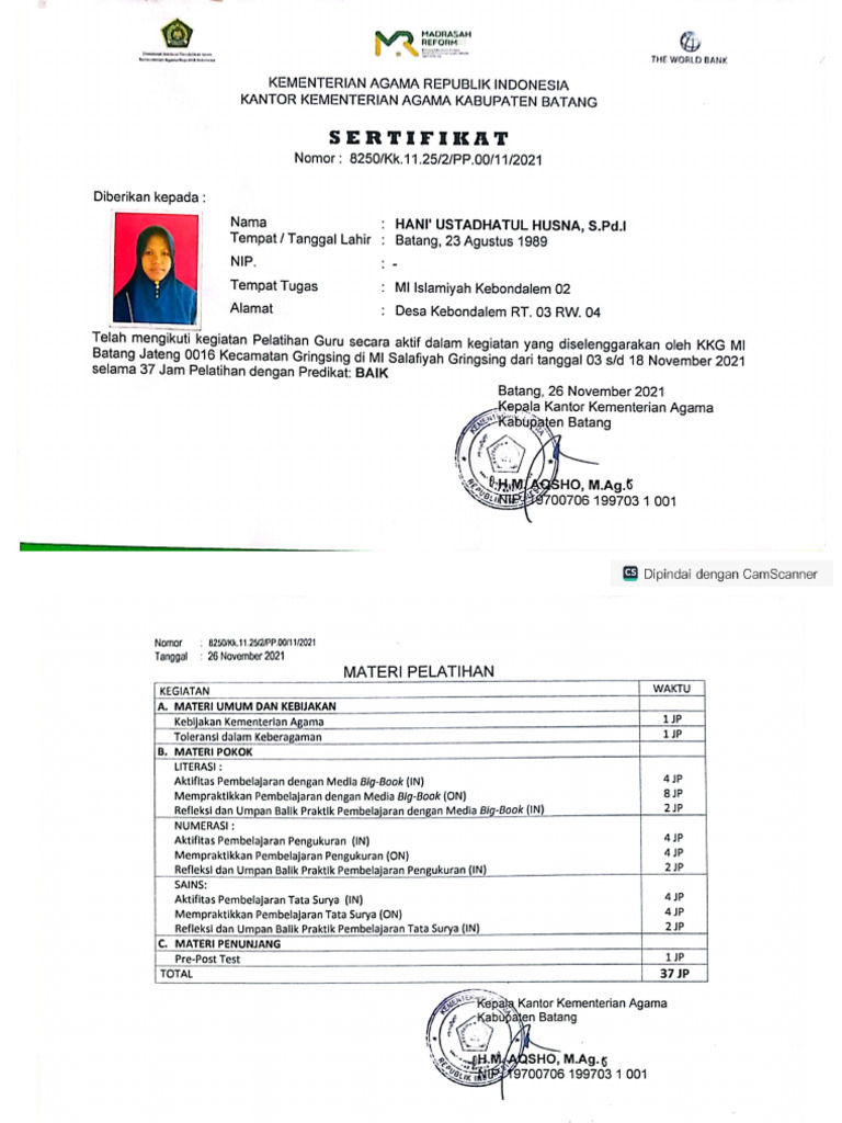 Sertifikat Hani 2021 | PDF