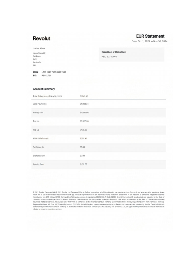 Revolut Statement 1 | PDF