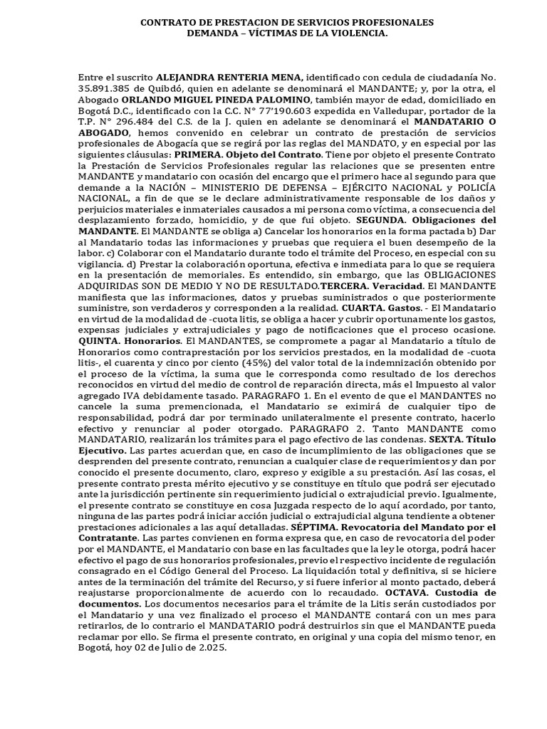 Contrato Modelo Alejandra Renteria Mena | PDF