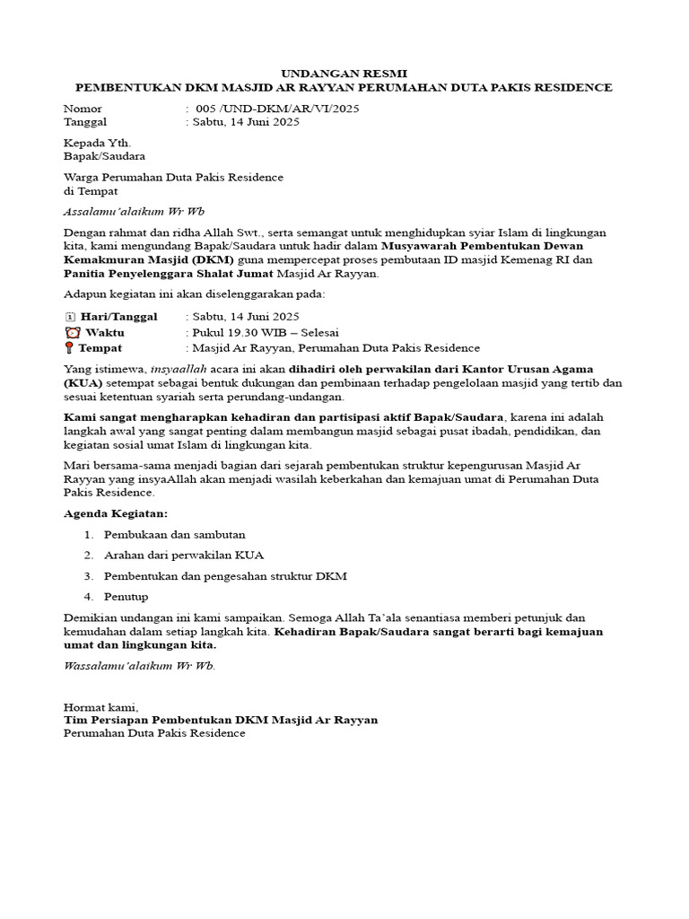 Undangan Pembentukan DKM | PDF