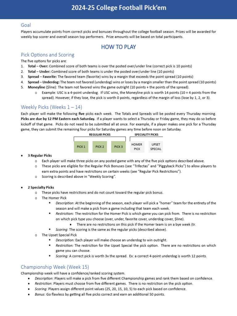 2024 College Football Pick'em - Rules and How To Play | PDF | Sports