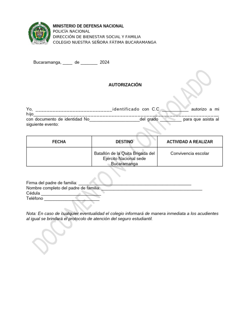 Autorizacion Salida Colegio | PDF