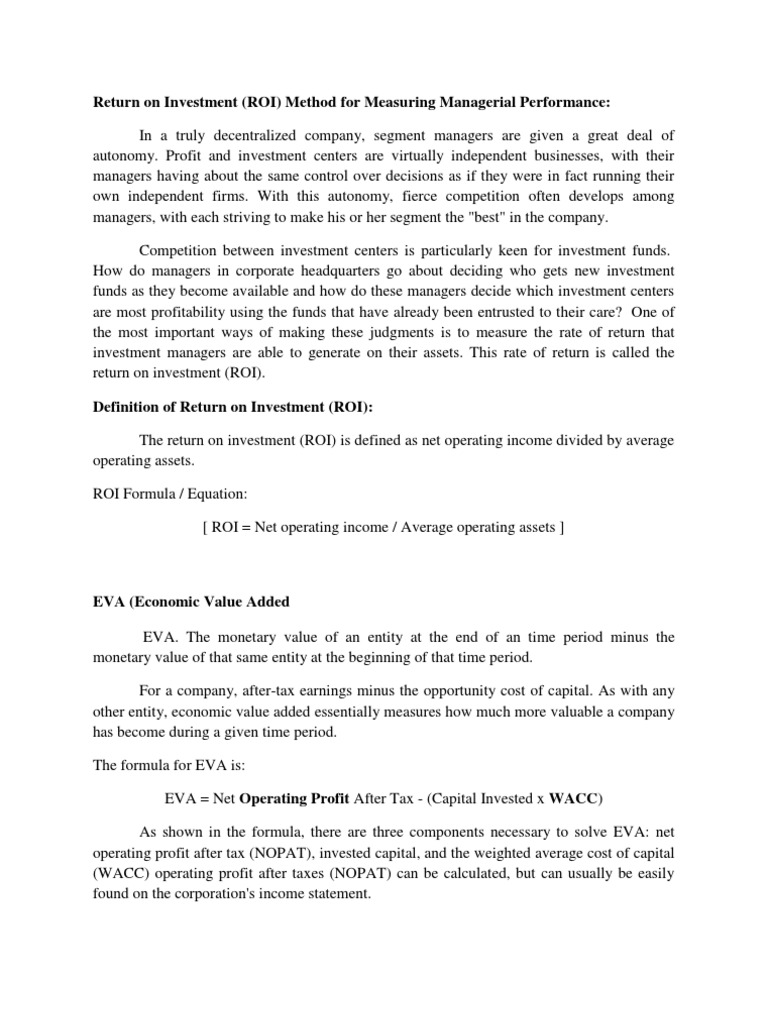 Return On Investment (ROI) Method For Measuring Managerial Performance ...
