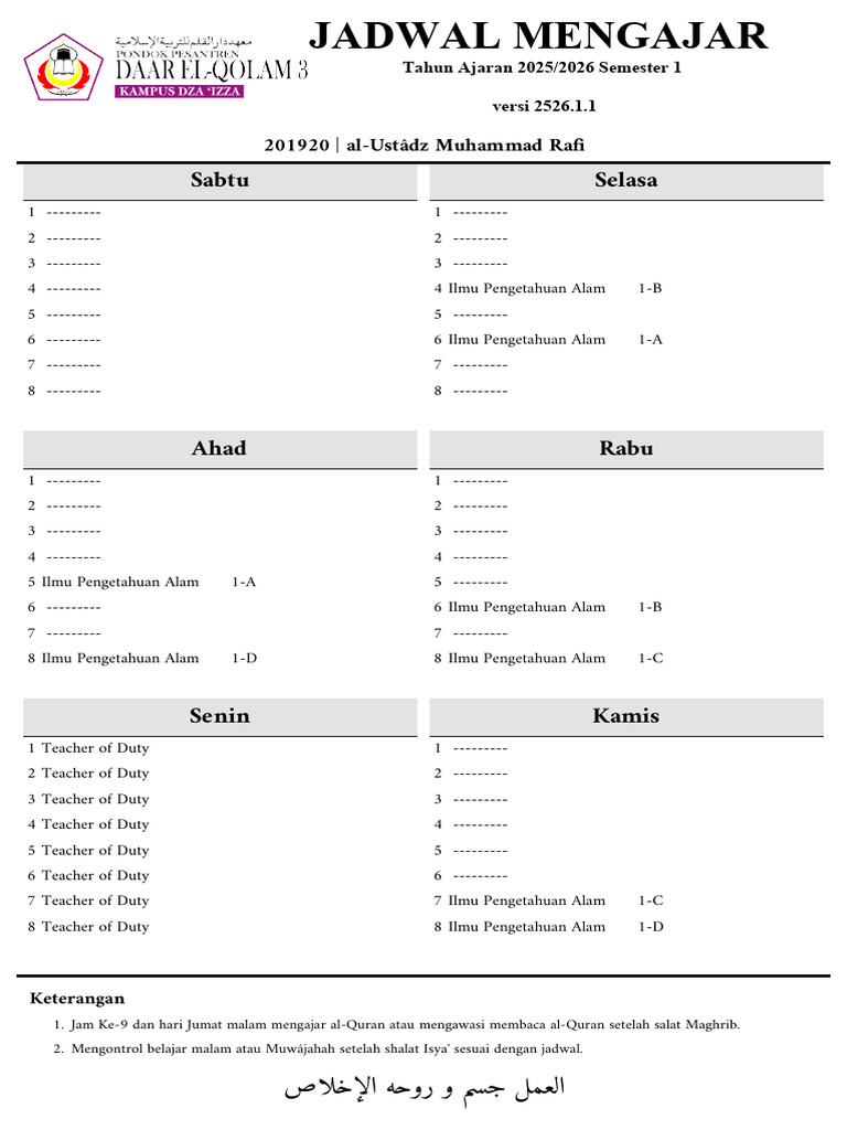Pengajaran JadwalPelajaran PerGuru DQ3 101 | PDF
