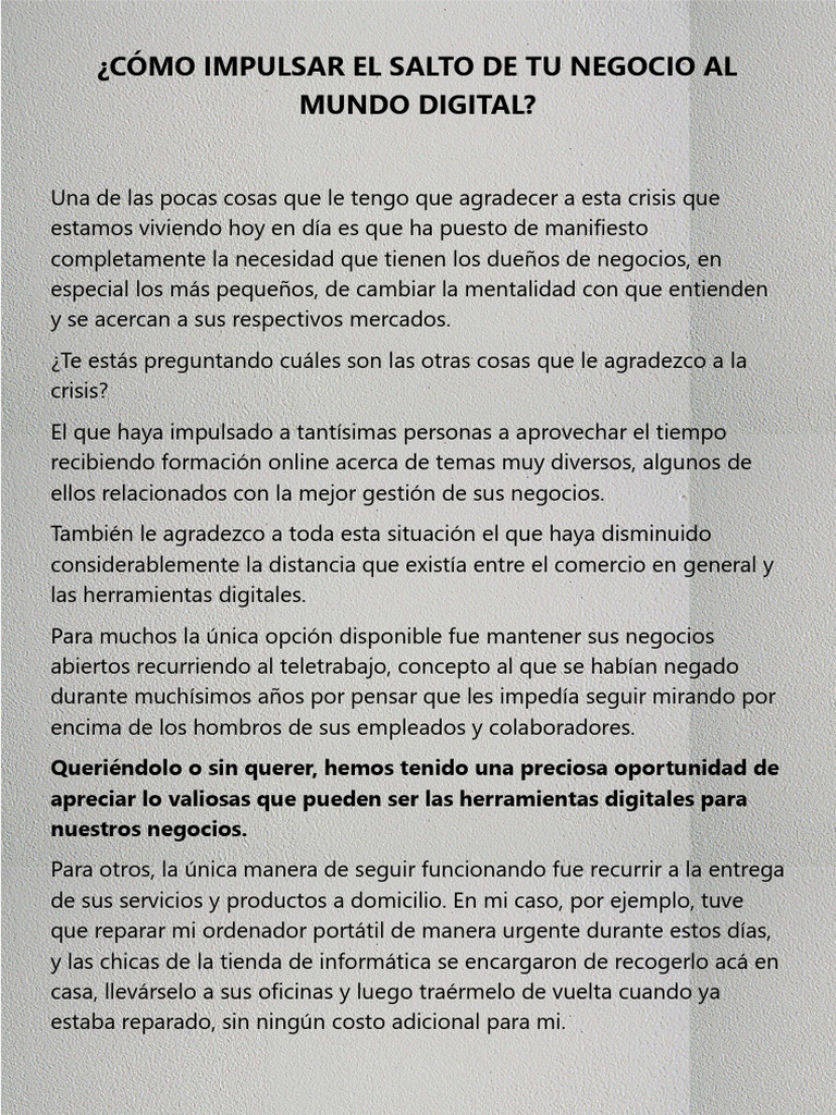 Como Impulsar Tu Negocio Al Mundo Digital | PDF