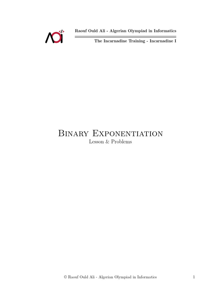 INCA01 Binaryexponentiation | PDF | Number Theory | Mathematical Logic