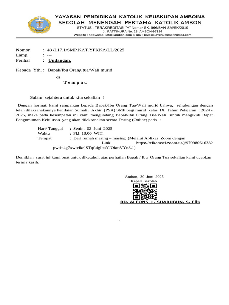 Surat Undangan RPT Kelulusan 2025 | PDF