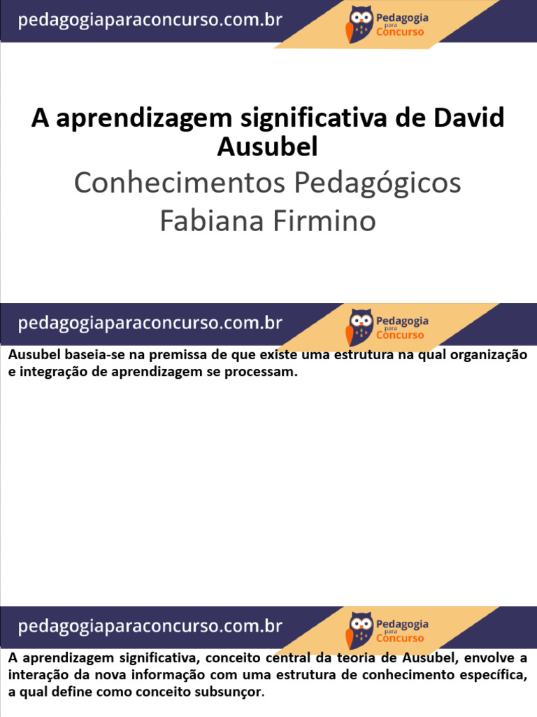 Slide Aula Aprendizagem Significativa de Ausubel | PDF | Aprendizado ...