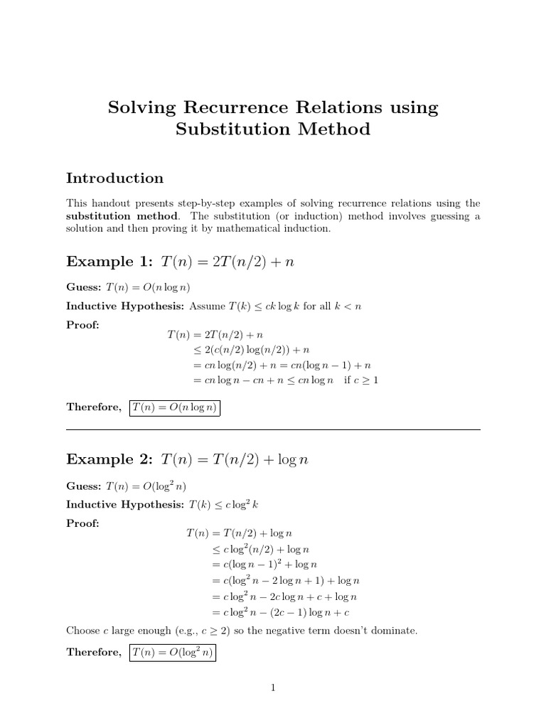 Recurrence Substitution Examples | PDF | Applied Mathematics | Mathematical Analysis