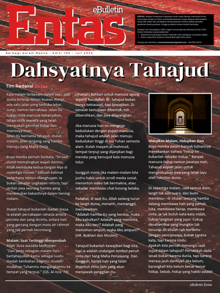 Dahsyatnya Tahajud - EBulletin Entas - Edisi 100 - Juli 2025 | PDF