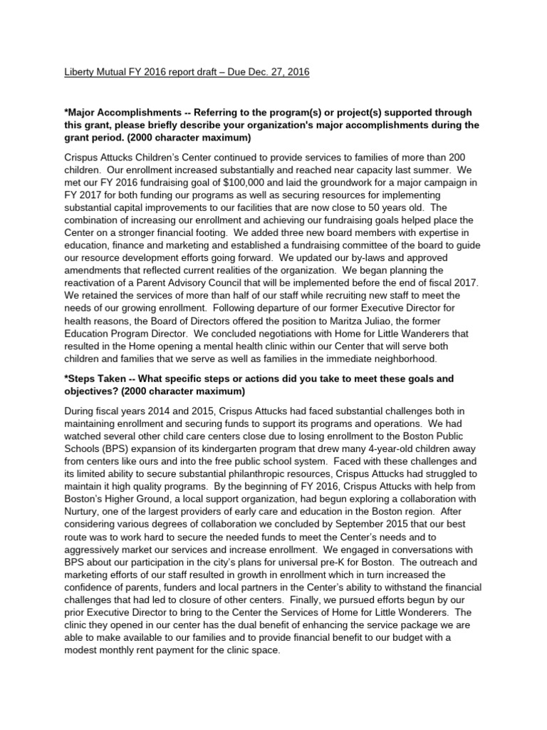 Major Accomplishments FY 2016 Report Draft | PDF | Refinancing