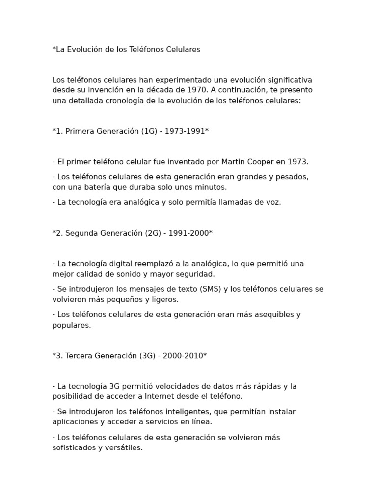 Evolución de los Teléfonos Celulares | PDF | Telefonía móvil ...