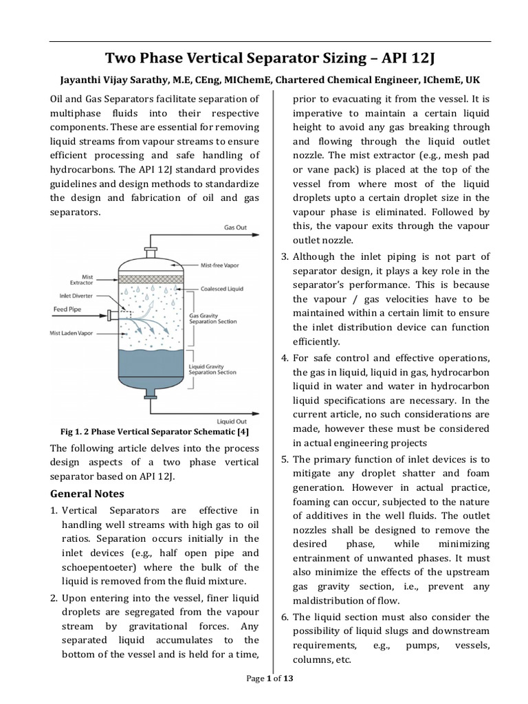 Two Phase Vertical Separator Sizing - API 12J | PDF | Soft Matter | Mechanical Engineering