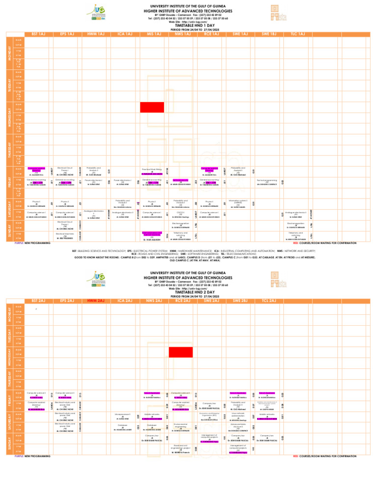 HND Timetable April 2025 - IUG | PDF | Electricity | Information And ...