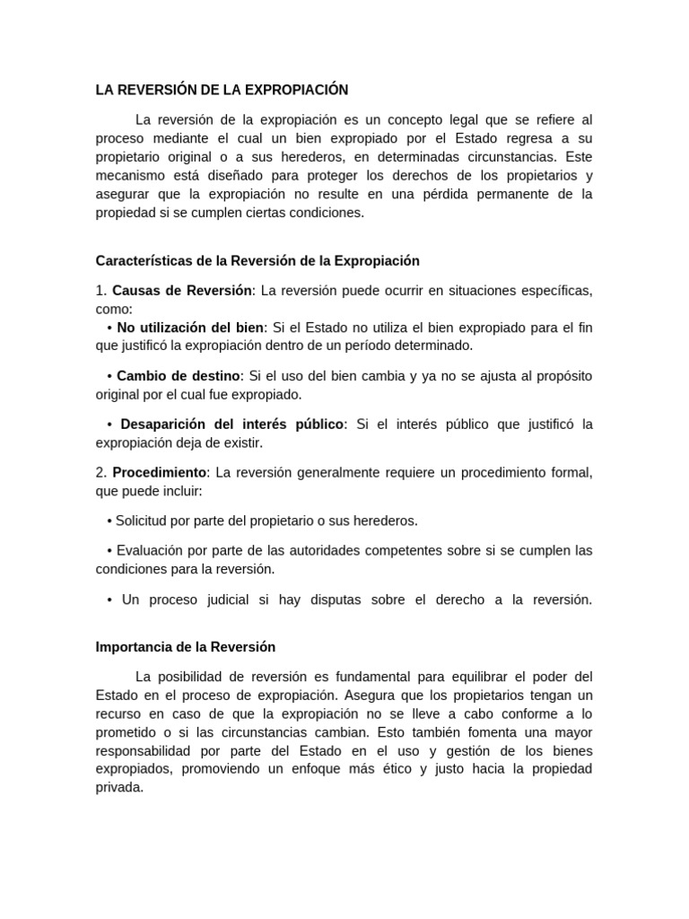 Derecho de Reversión en Expropiación | PDF