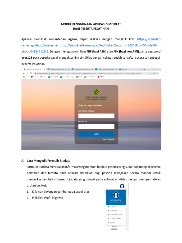 Modul Penggunaan Aplikasi Simdiklat | PDF