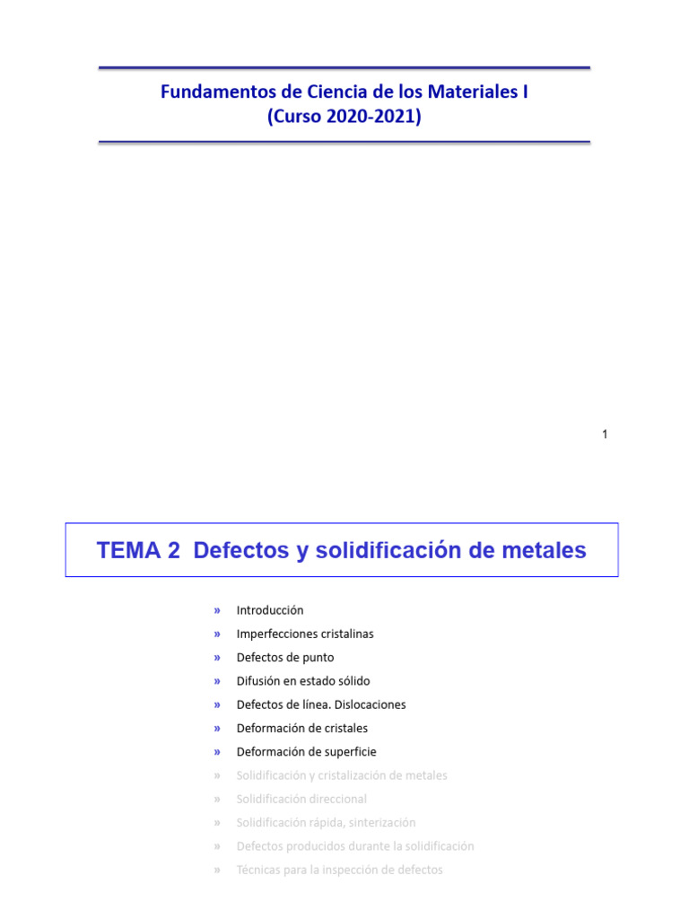 Defectos Cristalinos y Solidificación | PDF | Dislocación | Difusión