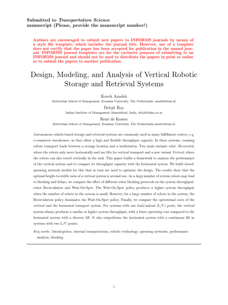 Design, Modeling, and Analysis of Vertical Robotic Storage and ...