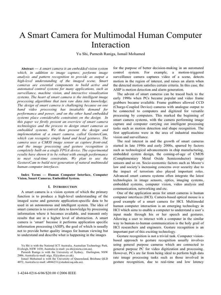 A Smart Camera For Multimodal Human Computer | PDF | Computer Vision ...