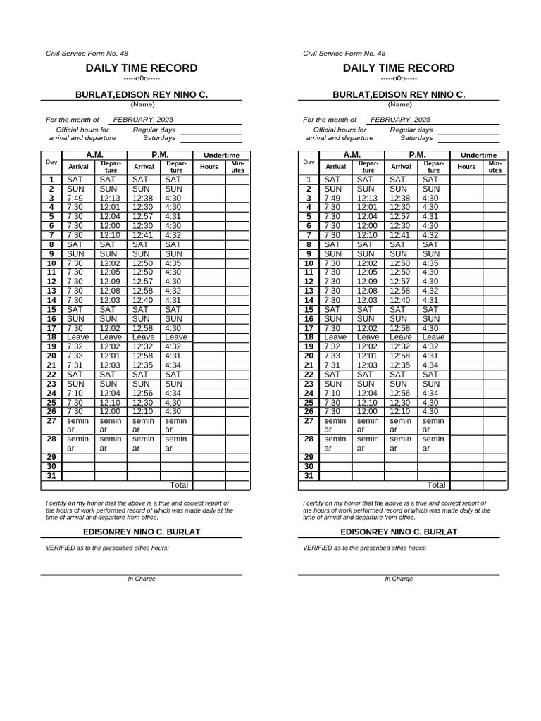 Appendix 24 - Daily Time Record (DTR) | PDF