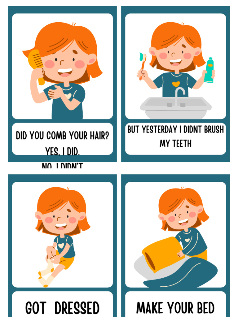 Daily Routine Flashcards in Teal and Orange Cute Style | PDF