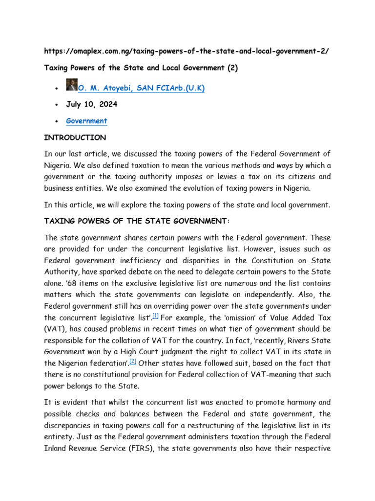 Taxing Powers of The State and Local Government | PDF | Taxes | Federal ...