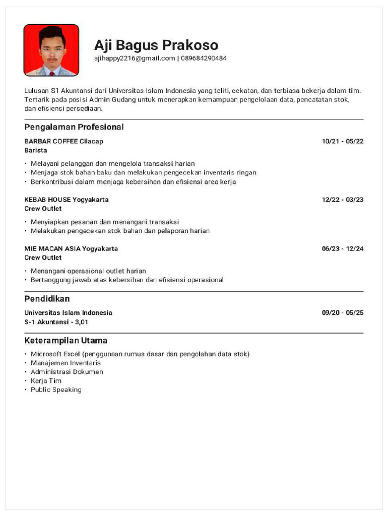 CV Aji Bagus Prakoso | PDF