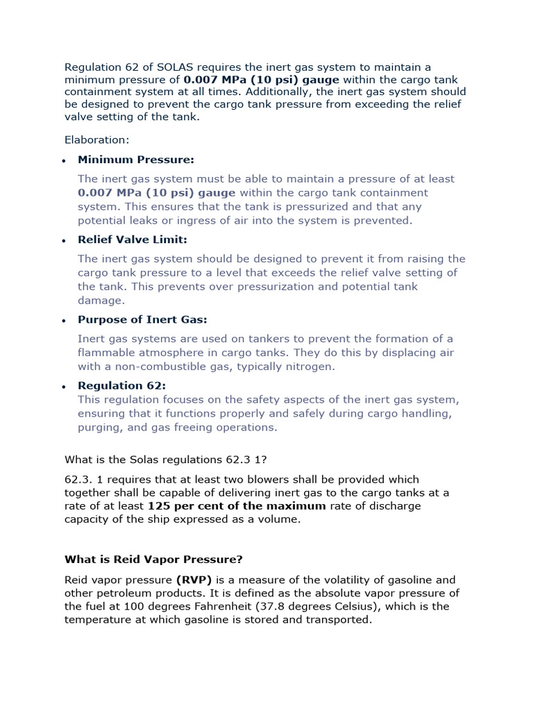 SOLAS Regulation 62: Inert Gas System Safety | PDF | Oil Tanker | Pressure