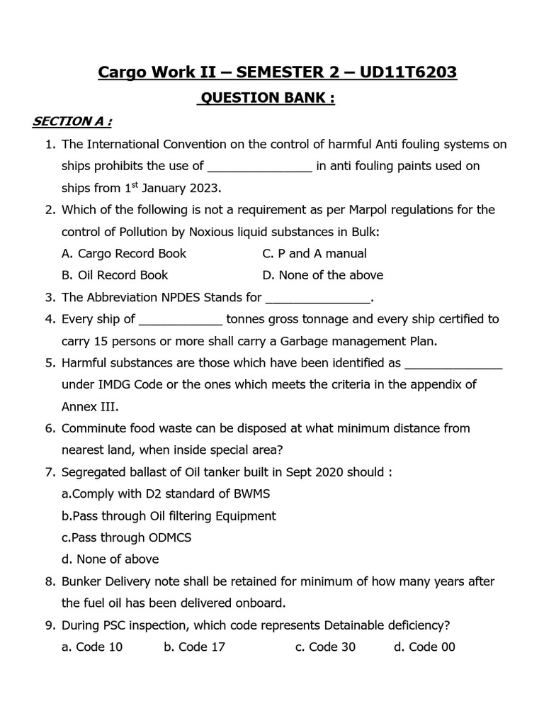 QUESTION BANK - UD11T6203 Marine Pollution Prevention | PDF | Pollution ...