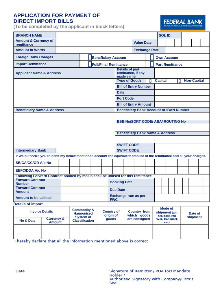 Direct Import Payment Application Form | PDF | Economies