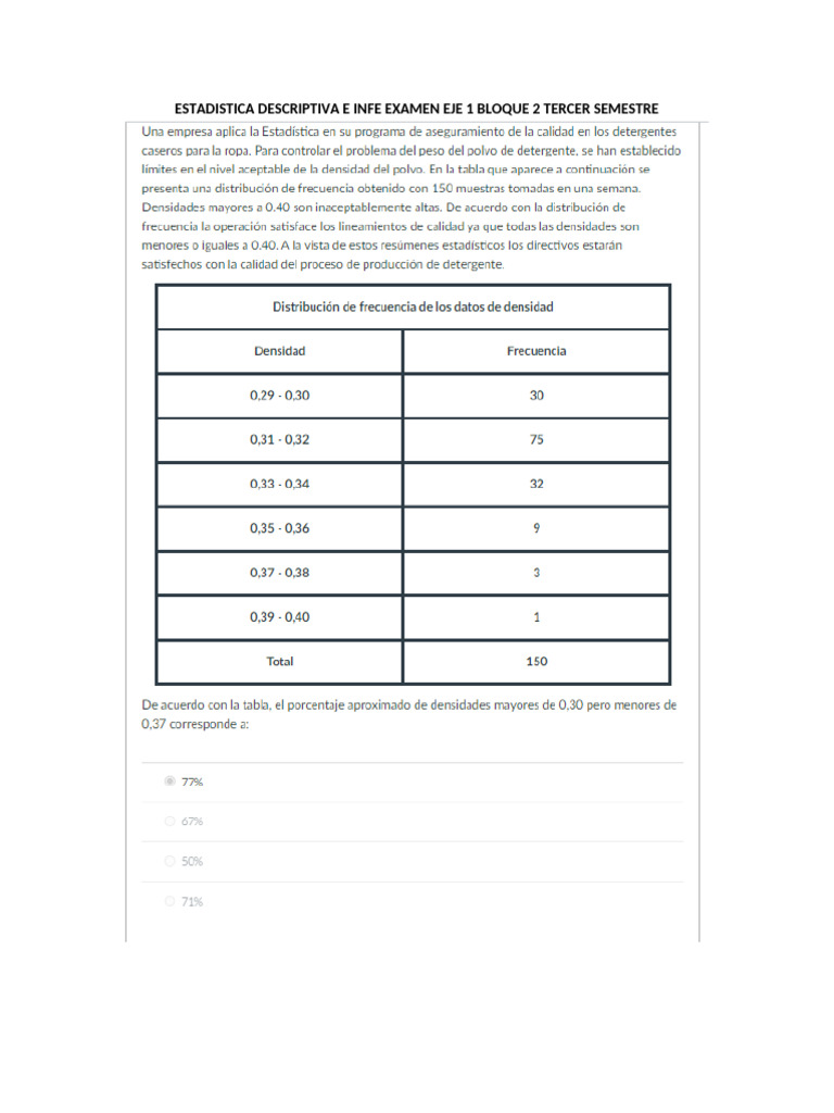 Estadistica Descriptiva e Infe Examen Eje 1 Bloque 2 Tercer Semestre | PDF