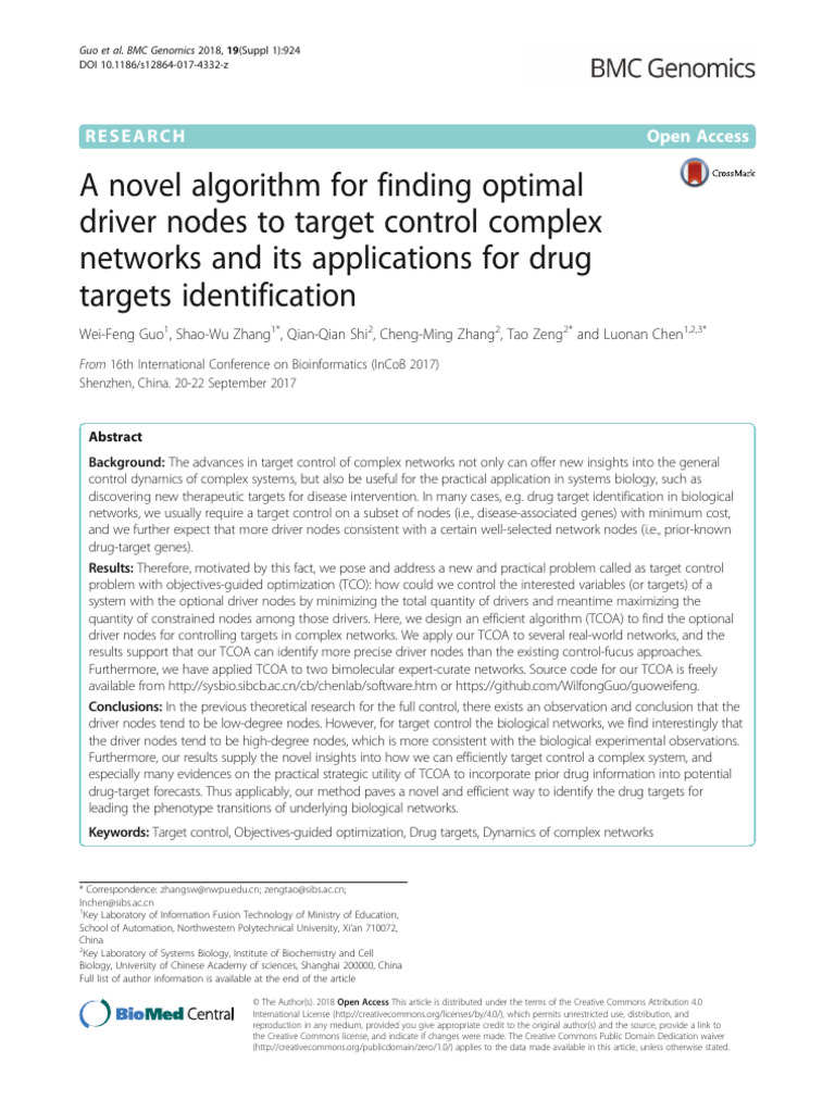 A Novel Algorithm For Finding Optimal Driver Nodes To Target Control Complex | PDF | Visual ...