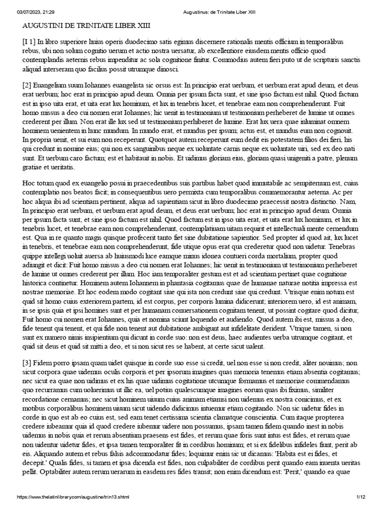 Augustinus - de Trinitate Liber XIII | PDF
