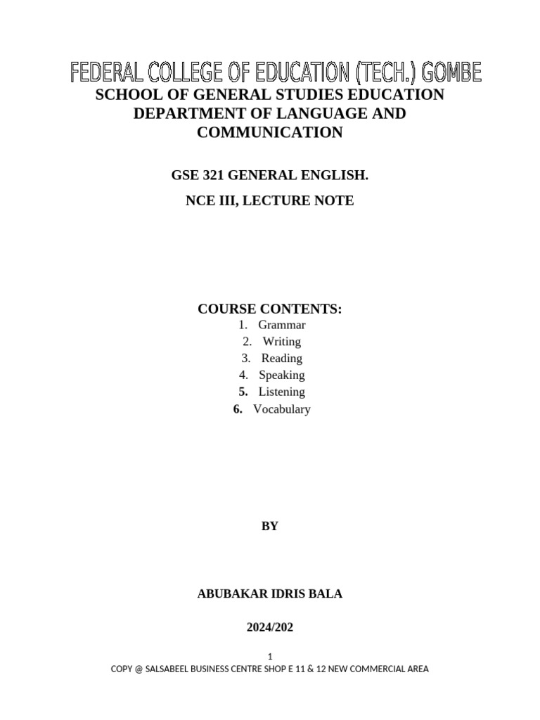 GSE 321 General English Course Overview | PDF | Verb | Grammatical Tense