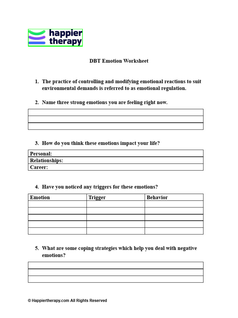 DBT Emotion Regulation Worksheet | PDF