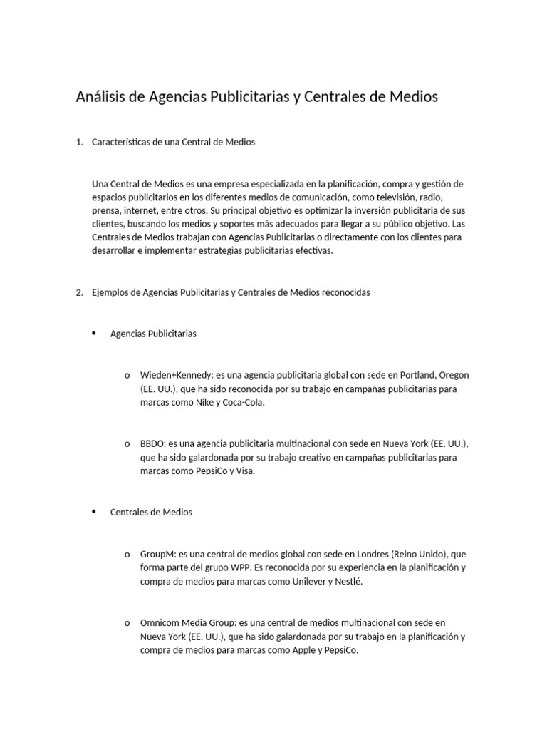 Análisis de Agencias Publicitarias y Centrales de Medios IMANOL JOSHUA ...