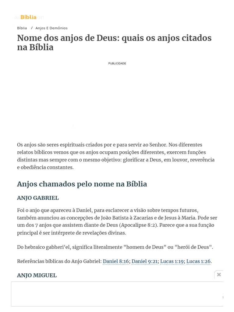 Nomes e Funções dos Anjos na Bíblia | PDF | Anjo | Bíblia
