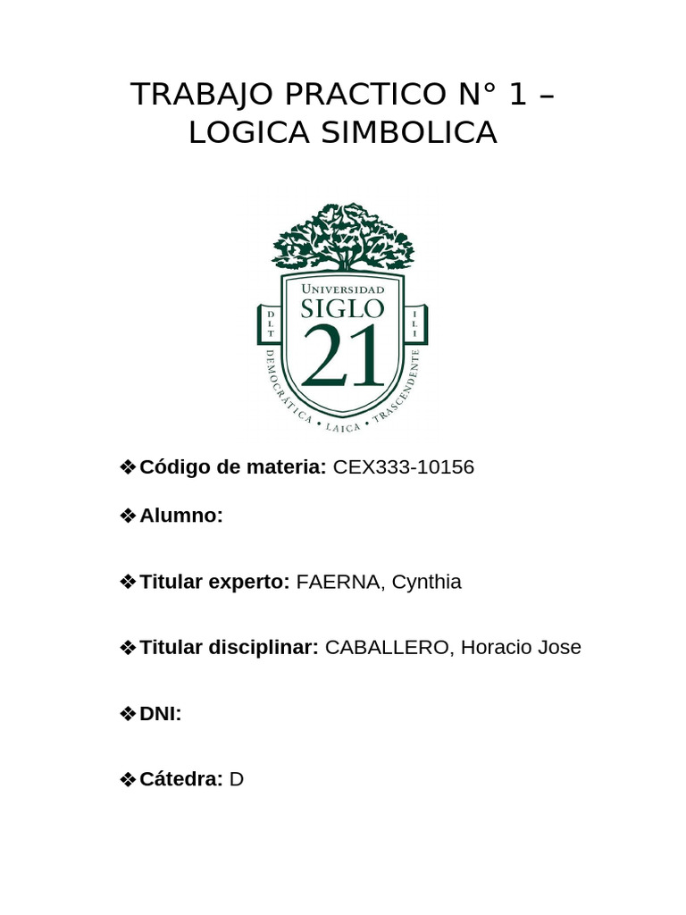 TP1_Logica_Simbolica | PDF | Proposición | Lógica matemática
