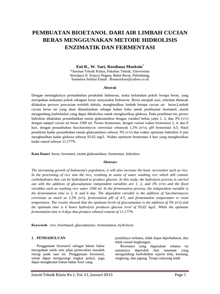 Bioetanol dari Limbah Cuci Beras | PDF
