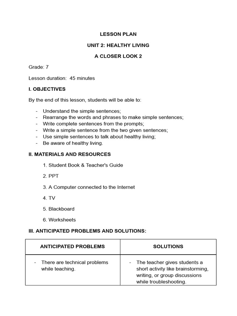Grade 7 Healthy Living Lesson Plan | PDF | Subject (Grammar) | Verb