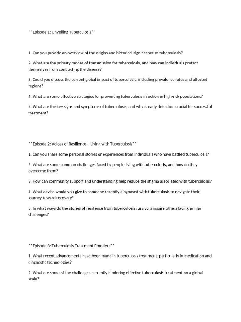 Questions On Tuberculosis | PDF | Tuberculosis | Clinical Medicine
