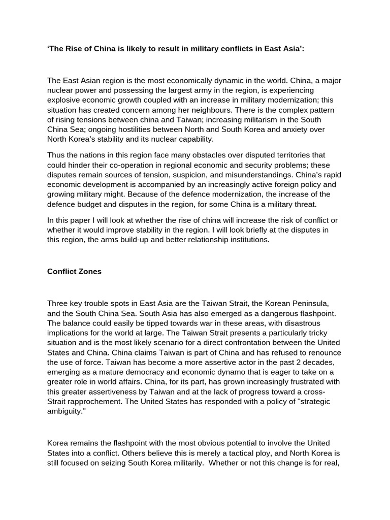 Final The Rise of China Is Likely To Result in Military Conflicts in ...
