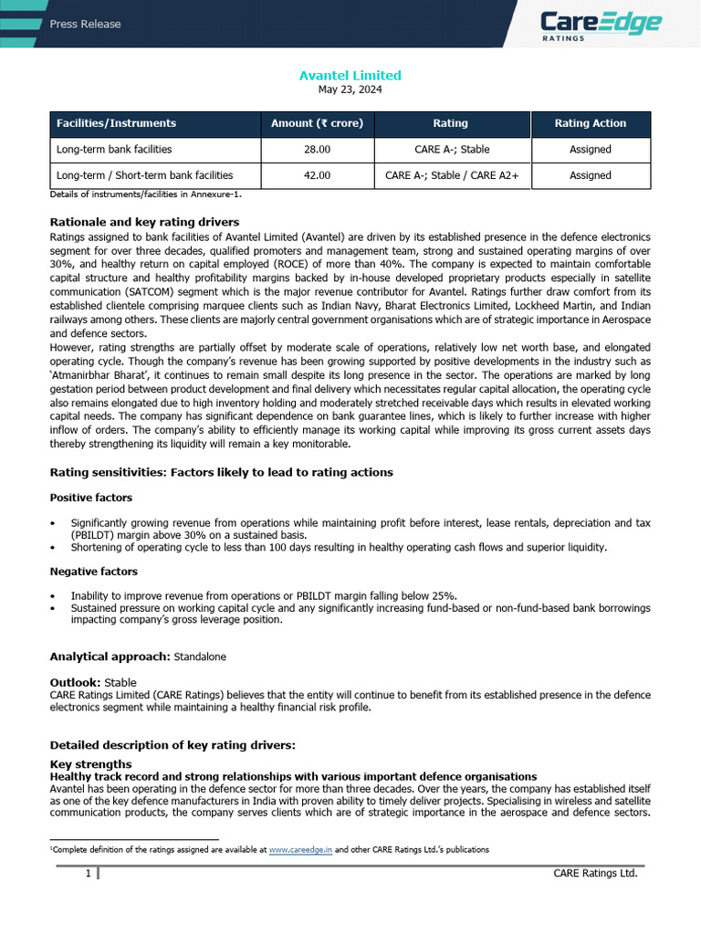 Avantel Ltd. Financial Rating Overview | PDF | Business
